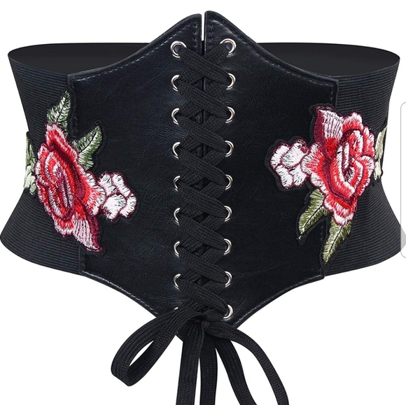 Accessories | Embroidery Roses Black Wide Laceup Corset Belt | Poshmark